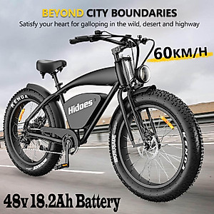 Hidoes 1600W(Peak) 26” Fat Tire Electric Bike 18.2Ah 48V 37MPH 35Miles 7-Speed Gears Electric Snow Beach Mountain Ebikes Electric Bicycle Electric Dirt Bike for Teens Adult