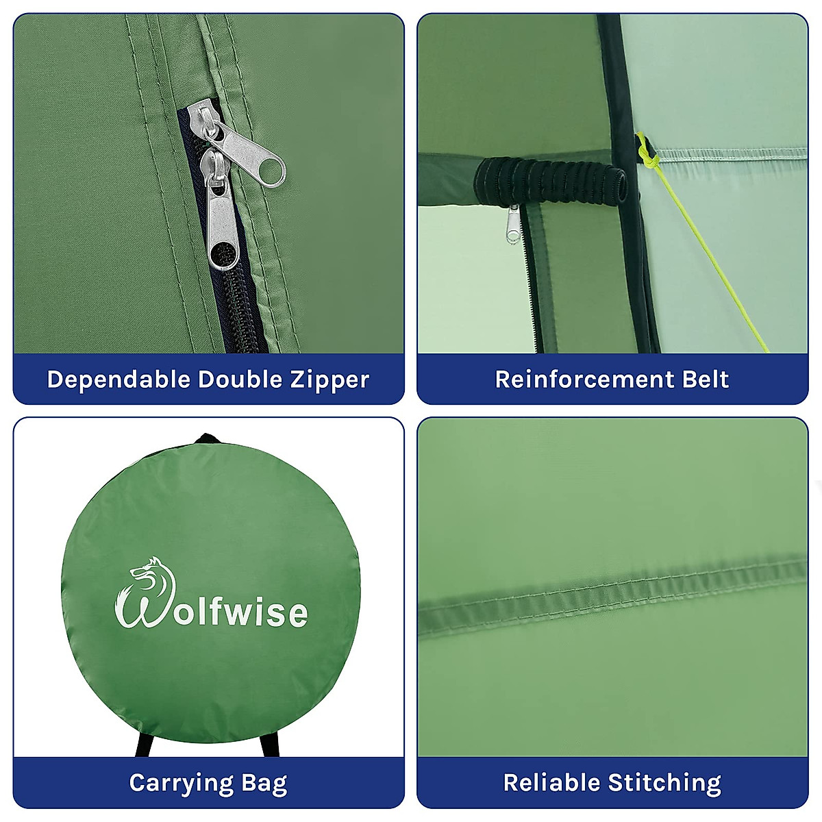 WolfWise Portable Pop Up Privacy Shower Tent Spacious Changing Room for Camping Hiking Beach Toilet Shower Bathroom Green