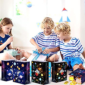 Nezyo 24 Pack Outer Space Present Bags Space Party Favors Planet Candy Goodie Bag Galaxy Gift Bags For Kids Boys Girls Space Theme Party Supplies (Outer Space Style)