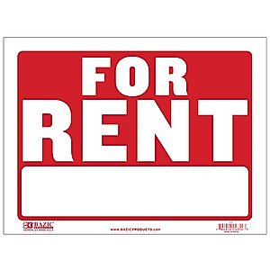 BAZIC Products 12"" X 16"" For Rent Sign (L-4)"