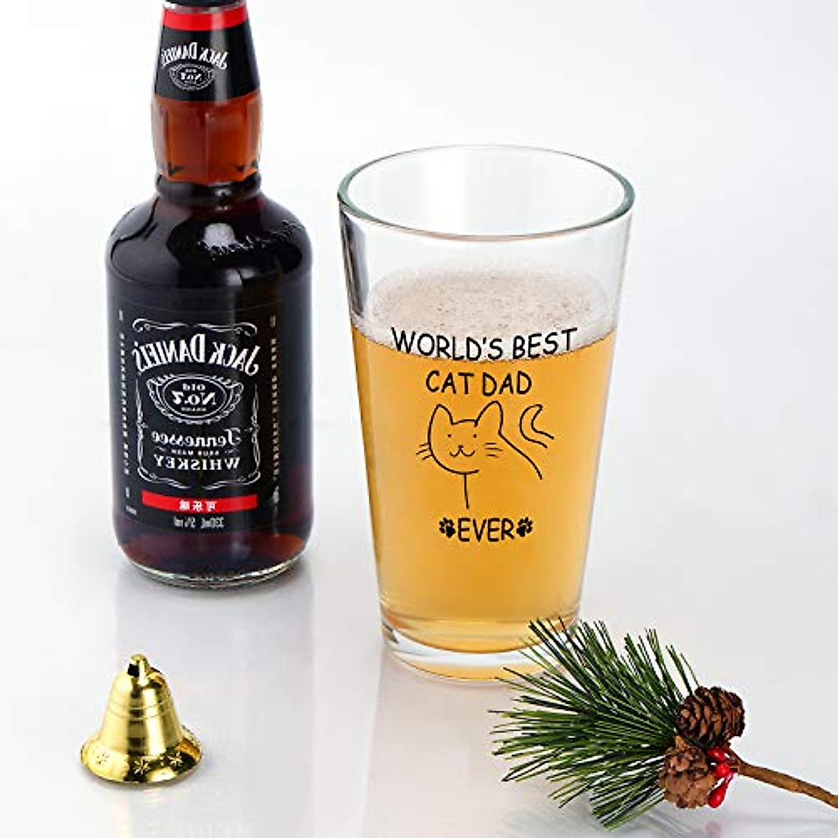 World's Best Cat Dad Ever Beer Glass, Novelty Gifts Idea for Dad Father Cat Dad Friends Men Cat Lover Pet Owner, Cat Lover Gift for Father’s Day Birthday Christmas, Funny 15Oz Drinking Beer Glass