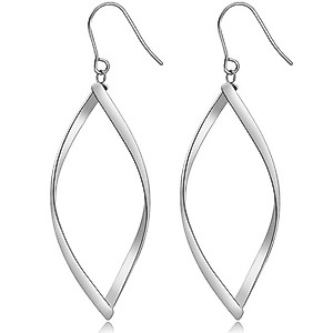 Stainless Steel Rhombic Wave Shaped Simple Plain Dangle Earrings (Silver)