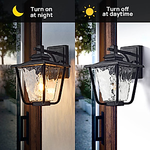 Birsppy pherolion Outdoor Lights for House Exterior Light Fixture Waterproof Outside Lights for House Black with Stone-Patterned Glass Porch Lights Wall Mount for House, Garage, Front Door