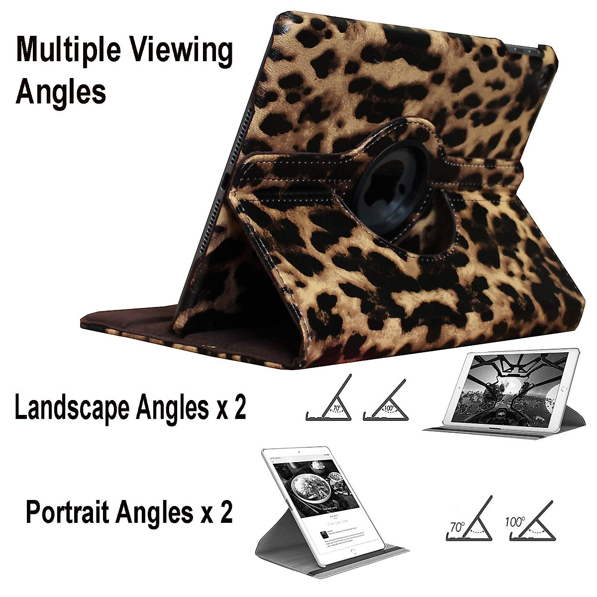 JYtrend Smart Case for iPad 5th / 6th Generation (9.7") with Pencil Holder, Rotating Stand Magnetic Auto Wake Up/Sleep Cover for 2017/2018 iPad 9.7 Model A1893 A1954 A1822 A1823 (Leopard)