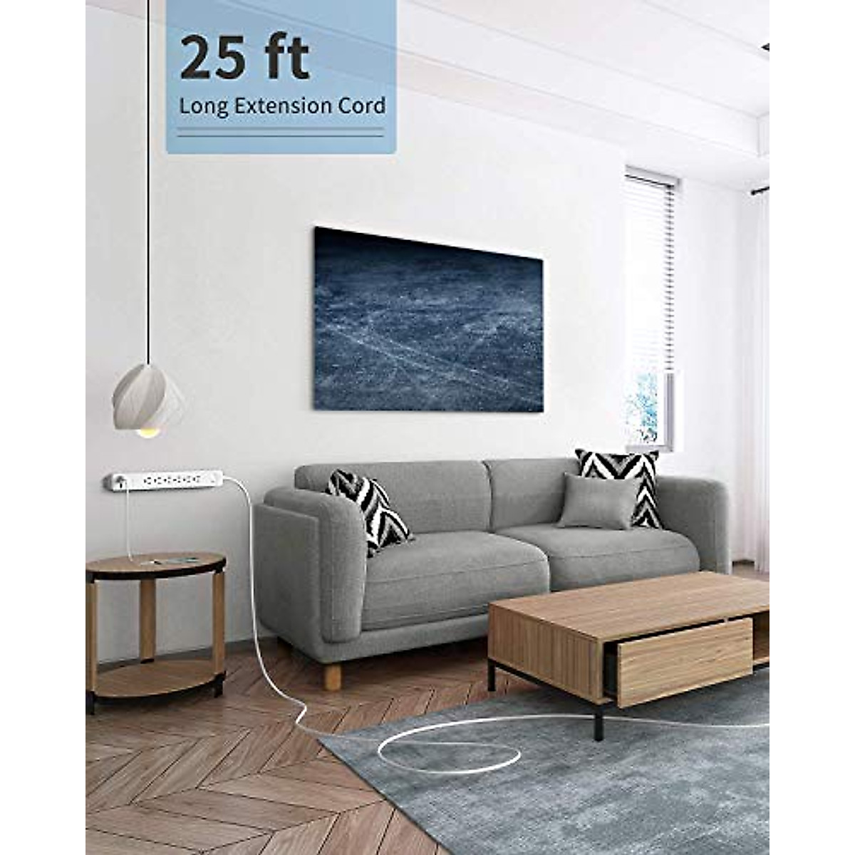 Extension Cord 25 ft, Power Strip Long Cord, NTONPOWER Heavy Duty Surge Protector Power Strip, 6 Outlet 2 USB,1875W / 15A Circuit Breaker, 1080 Joules, Wall Mount for Office Garage Kitchen Workbench