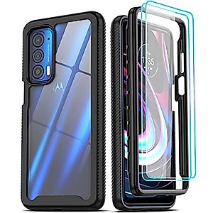 LeYi for Motorola Edge 5G UW Case, Motorola Edge 2021 Case with 2 Tempered Glass Screen Protector, Full-Body Shockproof Bumper Rugged Hybrid Hard Clear Protective Phone Case for Moto Edge 5G UW, Black