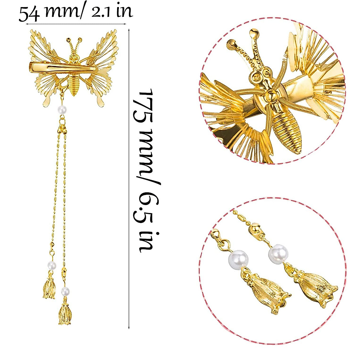 Flymind 6Pcs Moving Butterfly Tassel Hair Clips, Elegant Antique Side Hairpins Decorative Accessories for Women Girls (Silver)