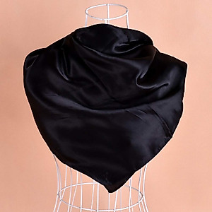 35" Womens Large Satin Square Scarf Silk Feeling Hair Wrapping Gift Headscarf Scarves Black