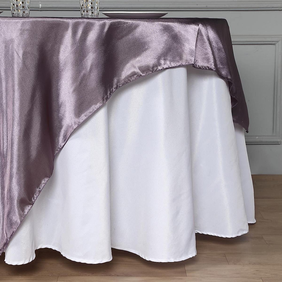 Tableclothsfactory 60" Satin Square Tablecloth Overlay for Wedding Catering Party Table Top Decorations Amethyst