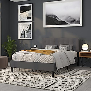 BizChair Quilted Tufted Queen Size Headboard in Dark Gray Fabric