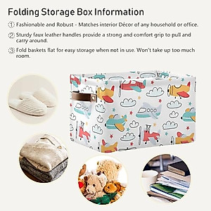 Cartoon Airplane Helicopter Storage Basket Bins Sturdy Toy Storage Organizer Bins Laundry Basket with Handles for Pet Books Clothes Makeup Nursery Closet Office,2 pcs