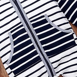 Newborn Baby Boys Outfit Mitiy Long Sleeve Rompers Striped Hoodie Jumpsuit Clothes Set