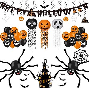 DECORLIFE Halloween Party Decorations - Halloween Decoration Indoor with Happy Halloween Banner, Halloween Swirls, Lanterns, Castle Bats Spiders Web Balloons - Halloween Decor for Home Classroom Car