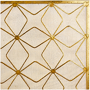 Deco 79 Metal Geometric Star Patterned Single Panel Fireplace Screen with Mesh Netting, 38" x 9" x 28", Gold