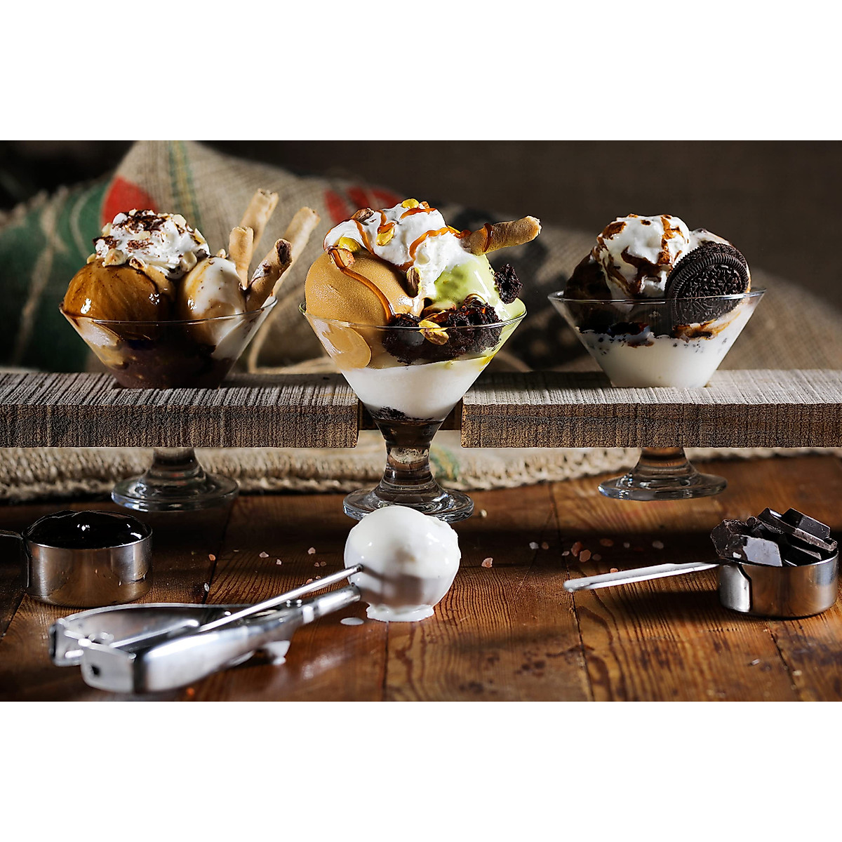 Glasia Set of 4 Glass Ice Cream Bowls and 4 Stainless Steel Spoons | Small Dessert Cups for Parfait Sundae Snacks Fruit | Mini Sorbet Glasses | Footed Trifle Tasters with Spoon for Parties