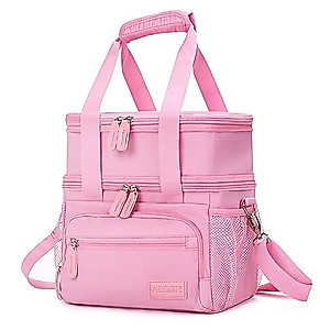 RONROX Large Lunch Box for Women and Men, Double Deck Insulated Lunch Bag with 900D Oxford, Expandable Leakproof Reusable Lunch Cooler Bag for Work, Office, Picnic, 17L, Pink