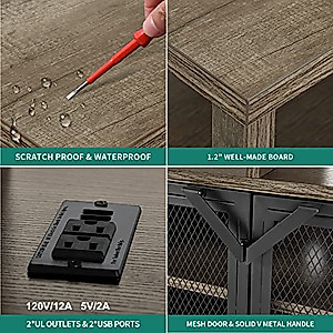 YITAHOME Industrial TV Stand for TVs up to 65 Inch with Power Outlet, Rustic Farmhouse Entertainment Center, Wood TV Media Console and Adjustable Shelves, 300 Capacity, Grey Wash