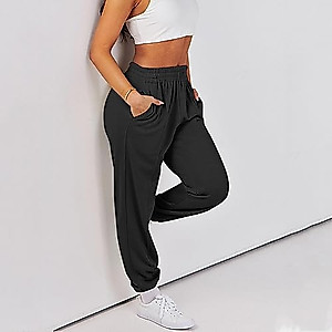 Women's Cinch Bottom Sweatpants Pockets High Waist Spory Gym Athletic Fit Jogger Pants Lounge Elastic Waist Stretchy Trousers