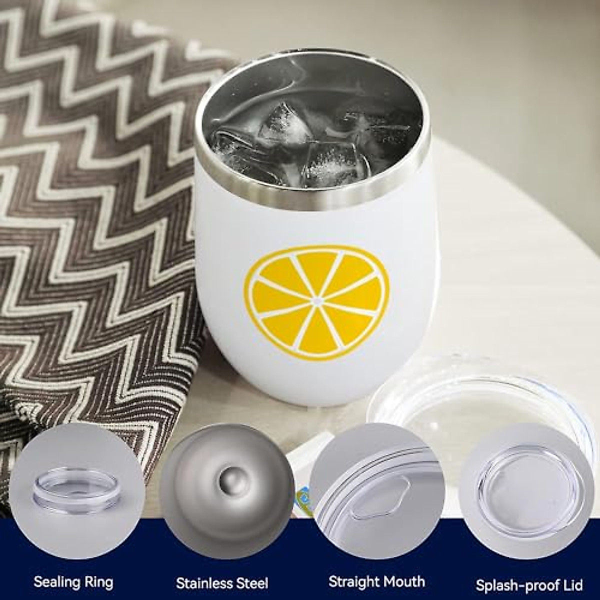silichee 20 Oz Stainless Steel Wine Tumbler with Lid Yellow Lemon Icon Isolated Flat Fruit Insulated Tumblers Vacuum Coffee Mugs for Hot and Cold Drinks,Coffee,Wine