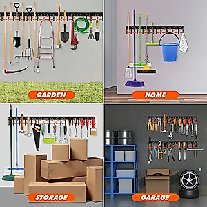 TVKB 34'' All Metal Garden Tool Organizer Adjustable Garage Tool Organizer Wall Mount Garage Organizers and Storage with Heavy Duty Hooks Tool Hangers for Garage Wall, Shed, Garden