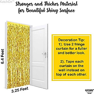 KatchOn, XtraLarge Wave Gold Backdrop Curtain - 6.4x3.2 Feet, Pack of 2 | Gold Fringe Curtain Backdrop for Gold Streamers Party Decorations | Gold Foil Curtain | Golden Birthday Decorations for Boys