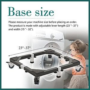 CHINCHILLA Heavy Duty All Stainless Steel Mobile Fridge Stand Base, Washing Machine Stand with Wheels, Adjustable Furniture Dolly for Washer, Refrigerator and Dryer（Large)