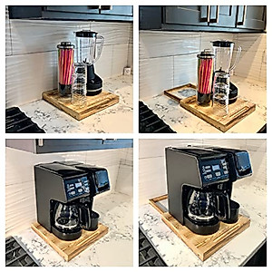 Kitchen Countertop Wooden Caddy Slider Tray | Solid Wood Tray and Frame | Smooth Rolling Wheels | Useful for Coffee Maker/Stand Mixer/Blender (13" X 13", Lightly Scorched)