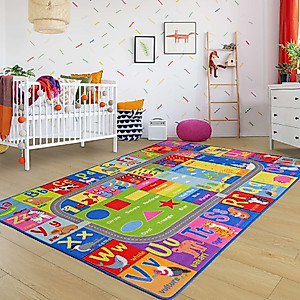 Kids Rugs for Playroom, ABC Alphabet Numbers Classroom Rug, 3x5 Feet Educational Learning and Fun Playroom Rug, Non Slip Nursery Rug, Kids Play Mat for Kids Room, Toddler Classroom and Bedroom