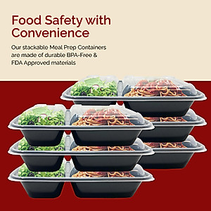 Reli. Meal Prep Containers 32 oz (25 Pack) 2 Compartment Meal Prep Containers Reusable, Microwave Safe | Plastic Togo Box for Food | Boxes for Takeout, To Go, Leftover, Food