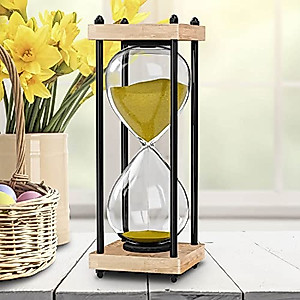 SuLiao Hour Glasses with Sand 60 Minutes: Large 10 Inch Wooden Gold Sand Timer Clock, Reloj De Arena 1 Hora, Antique Sand Watch 60 Min, 1 Hour Hourglass Sandglass for Home Office Desk Decor