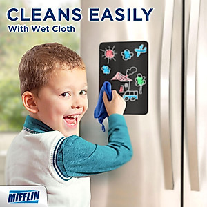 Mifflin-USA Magnetic Dry Erase Black Board Sheet for Fridge (12 x 8), Stain-Resistant Refrigerator Blackboard Organizer, Kitchen Planner Board w/ 4 Fine-Tipped Markers & Convenient Wipe Cloth
