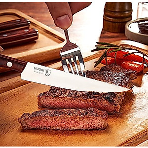 UMOGI Premium Steak Knives Set of 6 in Gift Box - Polished Wood Handle, HC German Stainless Steel, Straight Edge Non Serrated - 4.8''Dinner Knife, Kitchen Tableware Knives Cutlery Set