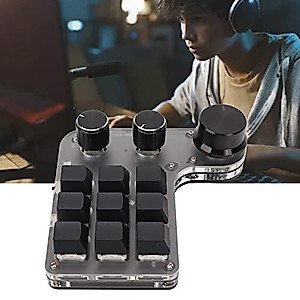 Pomya Programmable Macro Keyboard, OSU One Handed Gaming Keyboard, 9 Key Mini Mechanical Keypad, 3 Knobs USB Connection for Office Music Media