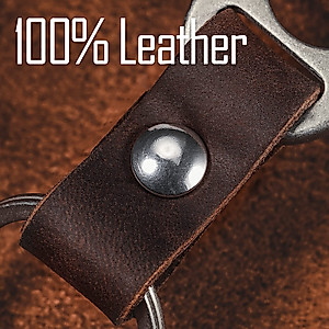 KeyUnity KM02SW Titanium Belt Clip Carabiner Leather Keychain Holder with Removable Stainless Steel Key Ring (Sandblasted)