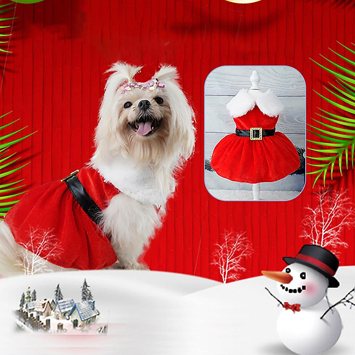 Wouke Christmas Dog Dresses for Pet Clothes Cat Vest Dresses Apparel Lightweight Velvet Red (Small, Red #C)