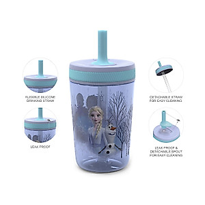 Zak Designs Disney Frozen II Movie Kelso Tumbler Set, Leak-Proof Screw-On Lid with Straw, Made of Durable Plastic and Silicone, Perfect Bundle for Kids (Frozen 2 Olaf, 15 oz, BPA-Free, 2pc Set)