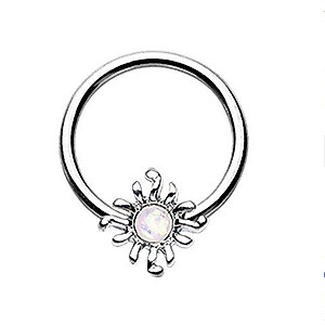 Amelia Fashion 16GA Blazing Glitter Opal Sun Captive Ring for Cartilage, Lip, Septum & More 316L Surgical Steel (Choose Color) (Steel/White)