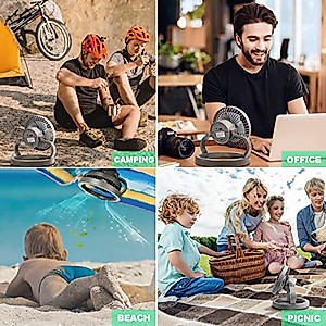 Teioe Camping Fan with LED Lantern, 8000 mAh Battery Operated Tent Fan with Hook, Rechargeable Table Fan for Camping, Fishing, Jobsite, Office, Emergency (Grey)