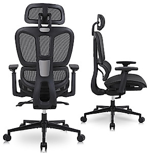 Youhauchair Ergonomic Office Chair with Lumbar Support, High Back Home Office Chairs with Adjustable Seat Depth, 3D Armrests & Headrest, Rolling Desk Chair, Mesh Computer Chair, Black