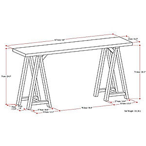 SIMPLIHOME Sawhorse SOLID WOOD 66 Inch Wide Modern Industrial Wide Console Sofa Table in Distressed Grey, For the Living Room, Entryway and Bedroom