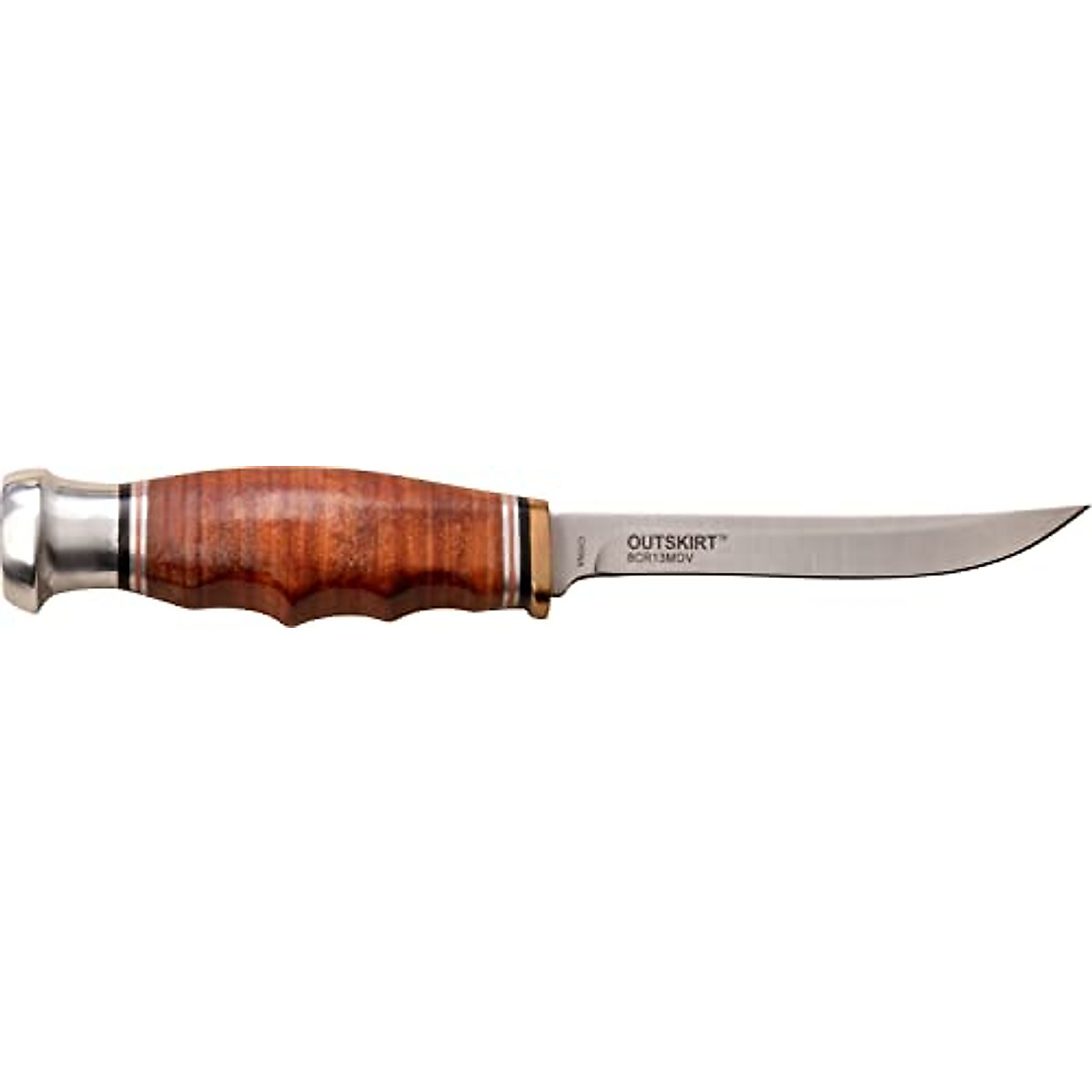 Elk Ridge - Outdoors OUTSKIRT Fixed Blade Knife - 7.0-in Overall, Satin Finish Stainless Steel Skinner Blade, Stacked Leather Handle, Includes Leather Sheath, Hunting, Camping, EDC - ER-200-31LBR