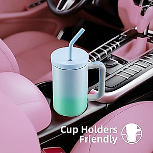 40 oz Tumbler with Handle and Straw Lid, Reusable Leak-Proof Insulated Tumblers, Stainless Steel Coffee Tumbler Cups, Travel Mug for Home Office, Keep Cold 34Hrs, Cup Holder Friendly(Cyan Leopard)