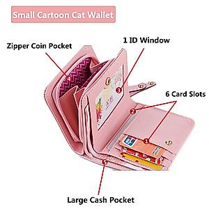 Nawoshow Women Cute Cat Wallet Coin Purse Bifold Wallet Clutch Bag (A-Blue)