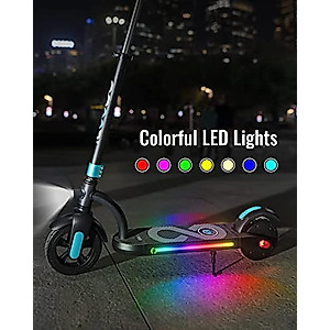 Gyroor Kids Electric Scooter, with 200W Motor & LED Visible Display, Colorful Lights, Adjustable Speed and Height, 10 Mph & 10 Miles Range Electric Scooter, Electric Scooter for Kids Ages 8-12, Blue
