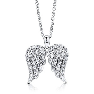 BERRICLE Sterling Silver Angel Wings Cubic Zirconia CZ Fashion Pendant Necklace for Women, Rhodium Plated