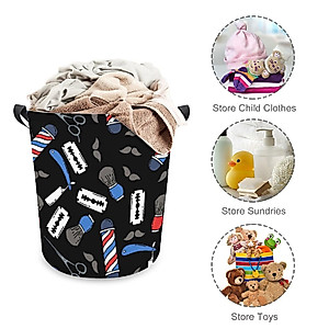 TsyTma Barbershop Laundry Basket Brush Razor Small Laundry Hamper Collapsible Clothes Hamper with Handles Round Toy Organizer Bin for Kid's Room Office Nursery Hamper Home Decor