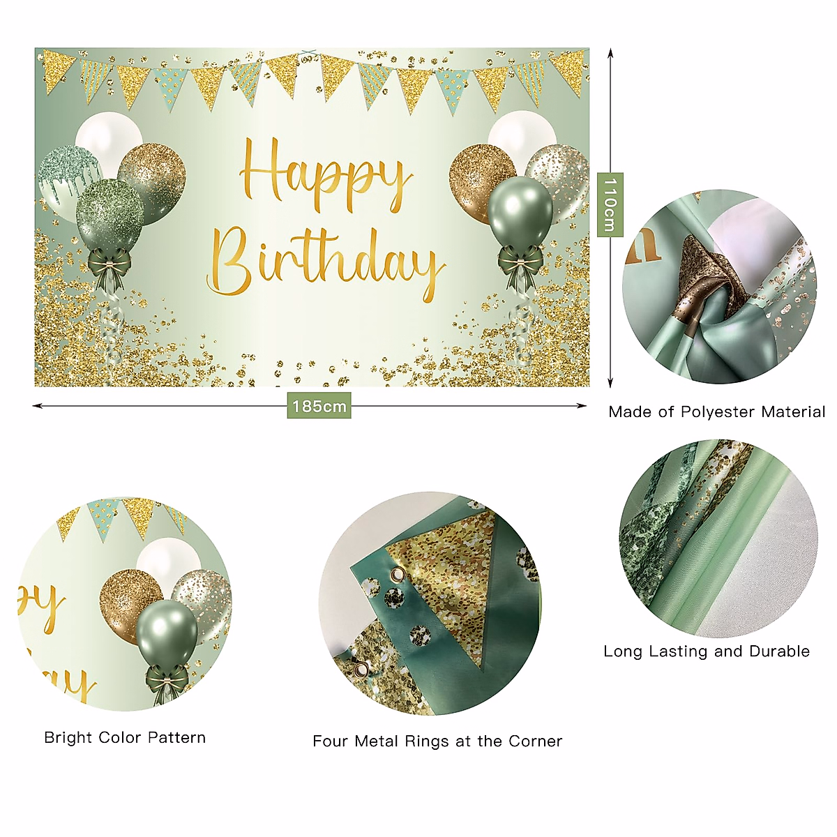 Sage Green Happy Birthday Decorations for Women Men, Sage Green Birthday Banner Backdrop Birthday Signs, Light Green Birthday Party Decorations for her Birthday Party Supplies