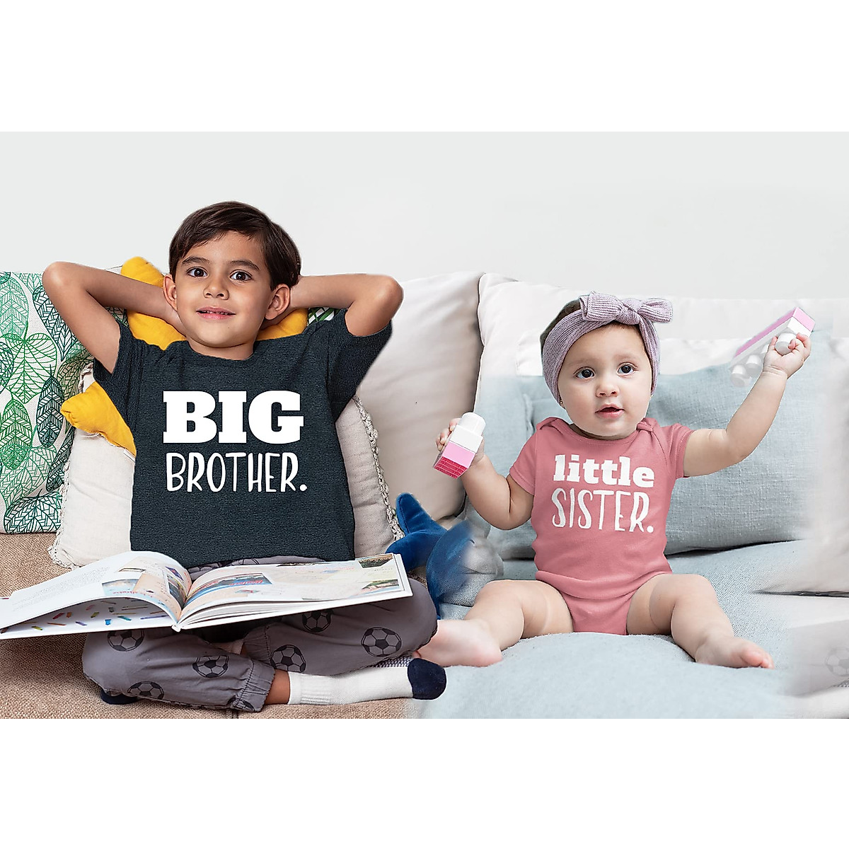 Unordinary Toddler Big Brother Little Sister Outfits brother sister Sibling Matching Baby Newborn Girl Set (Charcoal Black/Mauve, Kids (2Y) / Baby (0-3M))