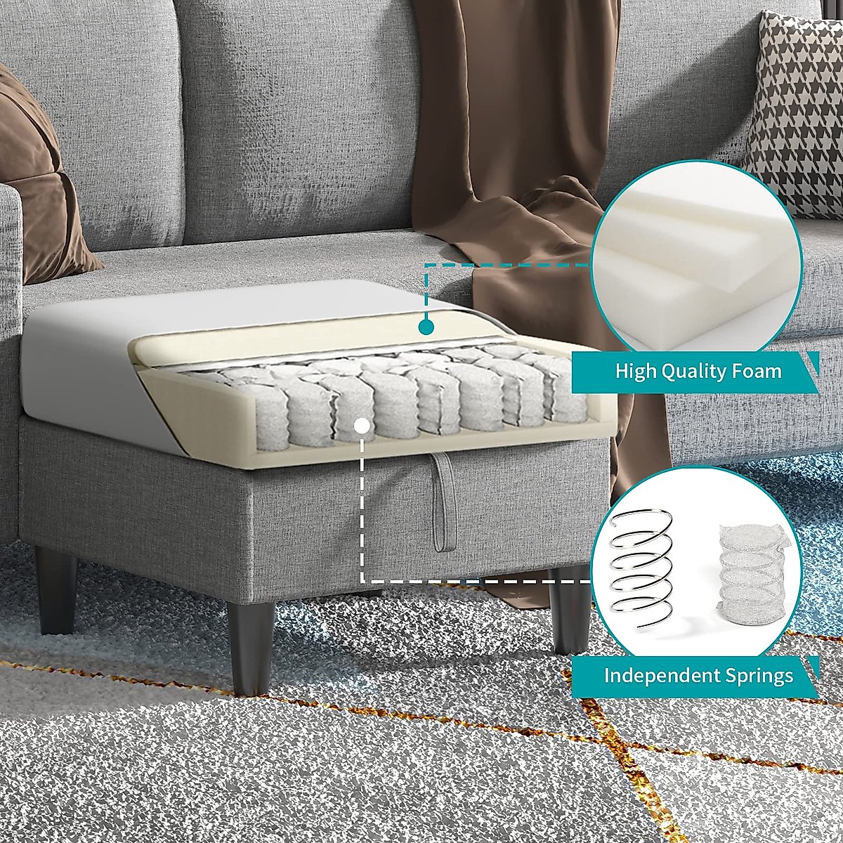 BALUS Convertible Sectional Sofa Couch, 3-Seat L-Shaped, Free-Form with Movable Storage Ottoman, Modern Design for Living Room and Office Spaces, Comfortable and Versatile（Light Gray）