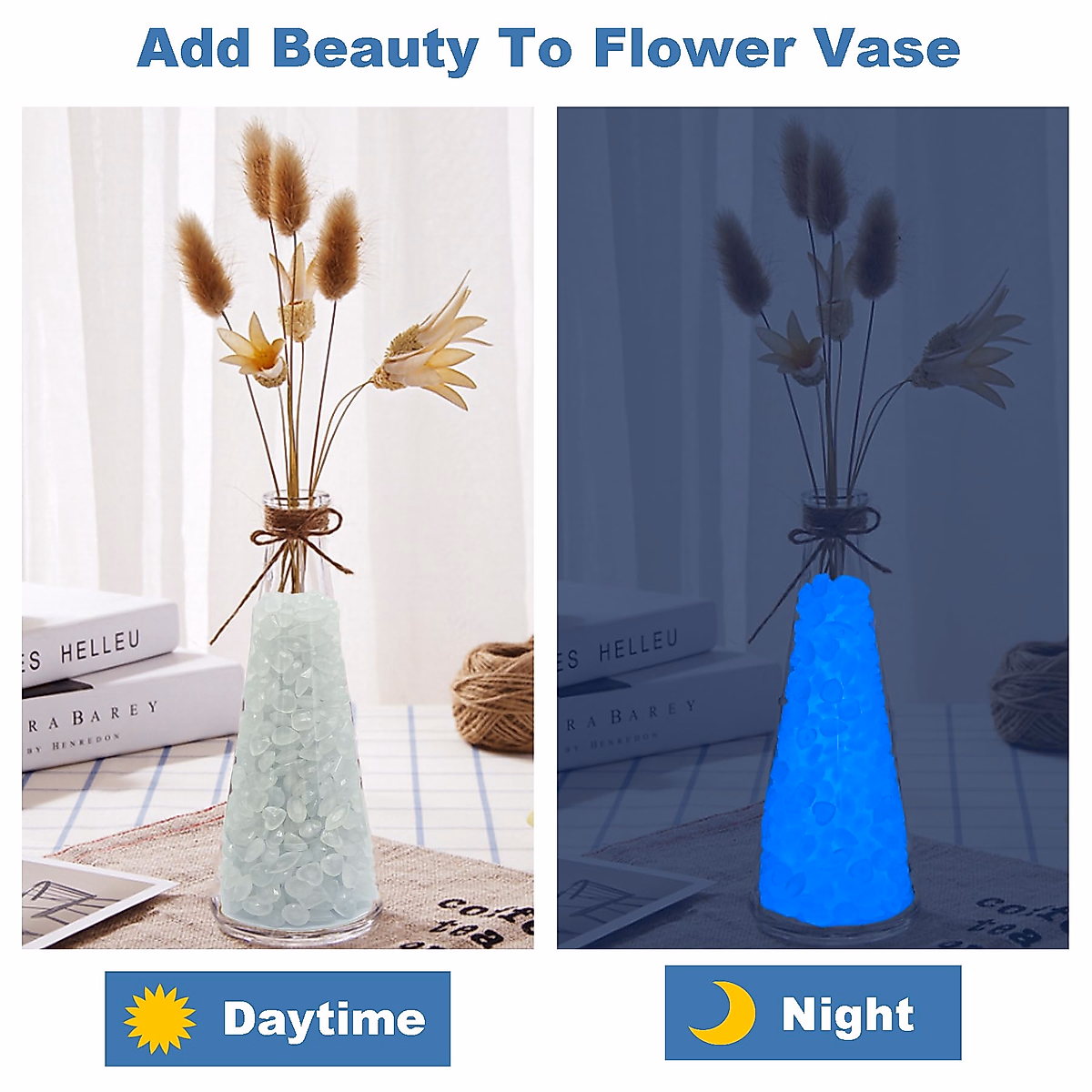 1000pc Glow in The Dark Rocks Outdoor Decorative Stones Glowing Pebbles for Aquarium Decoration, Driveway & Garden, White